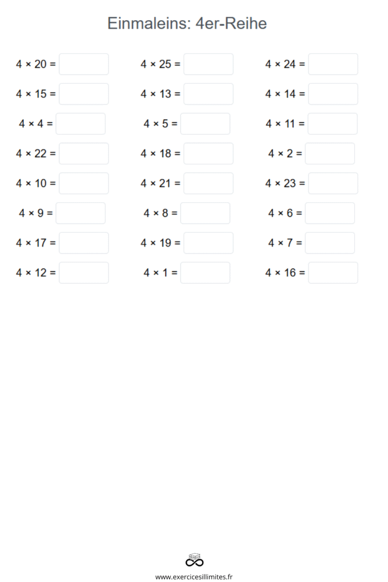 4er Reihe – Einmaleins lernen mit Übungen und Arbeitsblättern